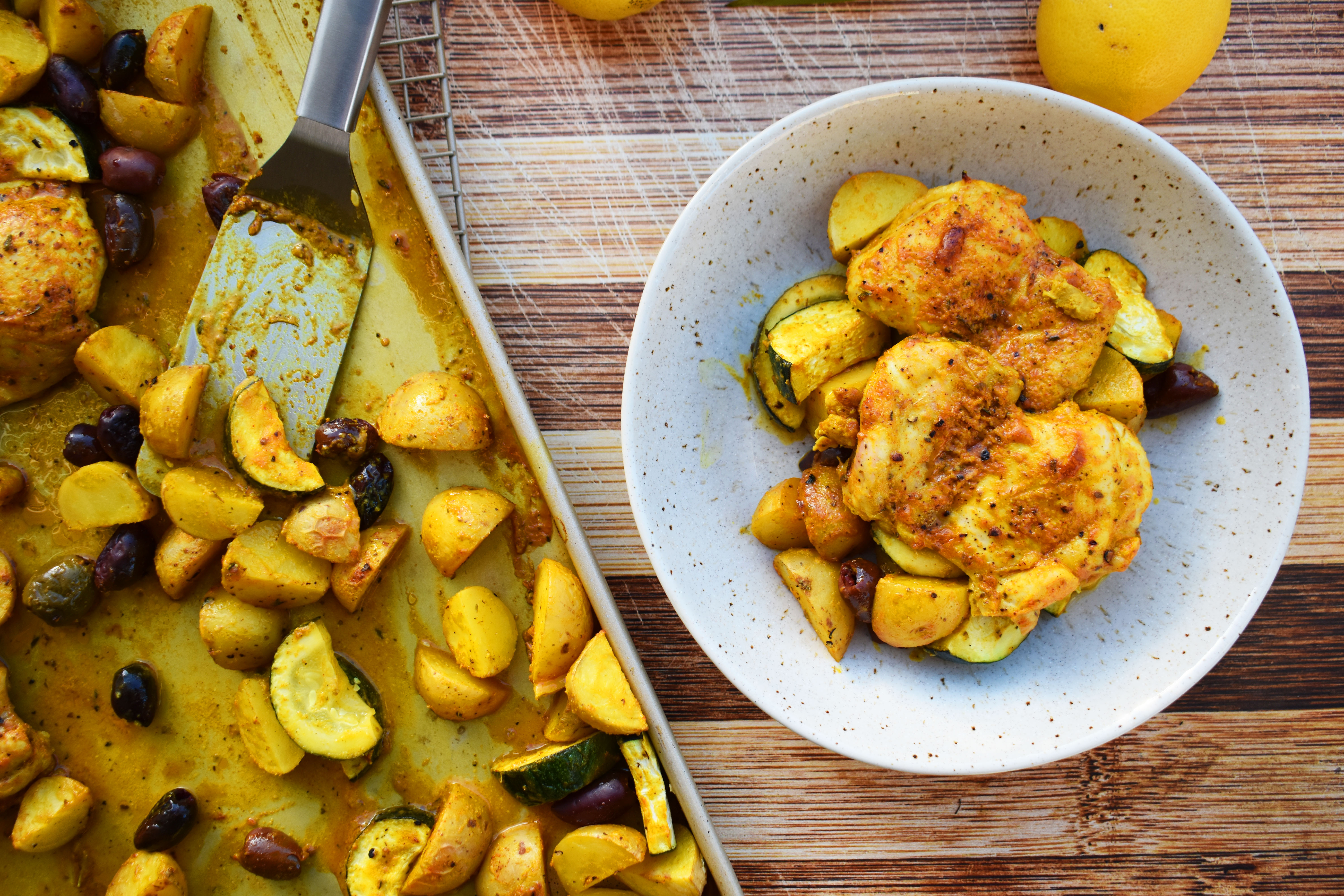 Gluten and Dairy Free Turmeric Lemon Chicken with Potatoes, Zucchini ...